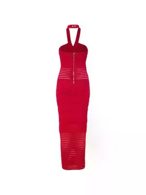 Balmain Halterneck Openwork Panel Maxi Dress