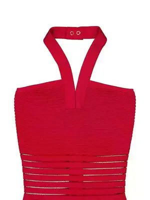 Balmain Halterneck Openwork Panel Maxi Dress