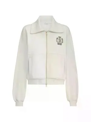 Brunello Cucinelli Cotton Smooth French Terry Sweatshirt With Zip And Embroidered Logo - White