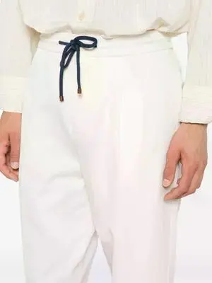 Brunello Cucinelli Cotton Drawstring Pleated Trousers - White