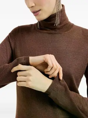 Brunello Cucinelli Sparkling Cashmere And Silk Lightweight Turtleneck Sweater - Brown