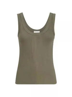 BRUNELLO CUCINELLI Stretch Cotton Ribbed Jersey Top With Monili