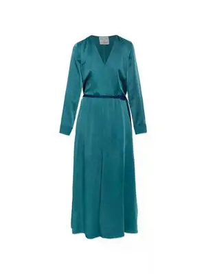FORTE_FORTE Belted V-neck Maxi Dress - Blue