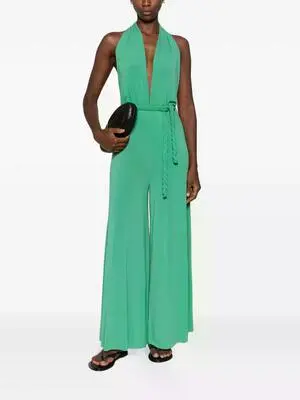 KAOS Halterneck Braided-belt Jumpsuit - Green