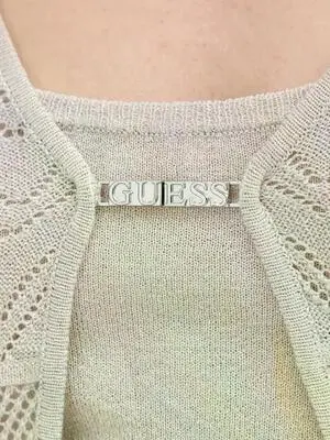 Guess Pointelle-knit Logo-plaque Cardigan