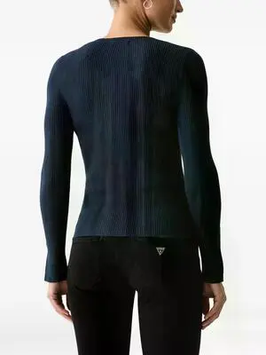 Guess V-neck Long Sleeve Ribbed Knit T-shirt