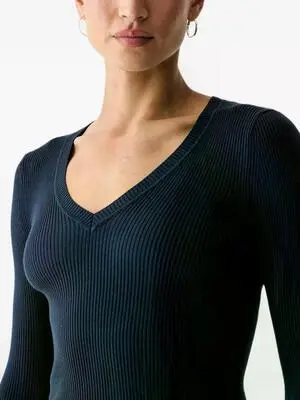 Guess V-neck Long Sleeve Ribbed Knit T-shirt