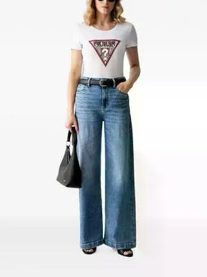 Guess Bellagio Logo Plaque Wide Leg Jeans