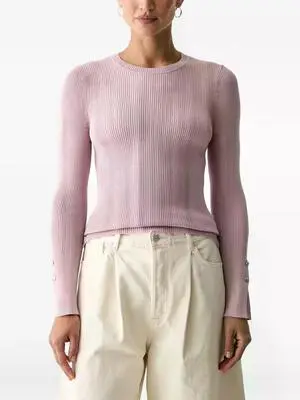 Guess Ellie Ribbed-knit Button-cuff Sweater - Pink