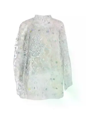 Biyan Sehati Beaded Embroidered Light-blue Blouse - White