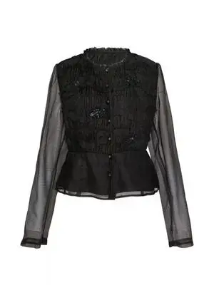 RENLI SU Smocked Sequin-embellished Blouse - Black