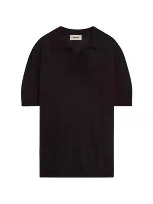 A PAPER KID Fine-knit Open-collar T-shirt