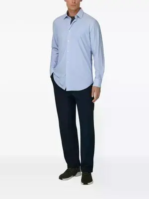 Boggi Milano Shirt Slim-fit Stretch-nylon Herringbone B Tech - Blue