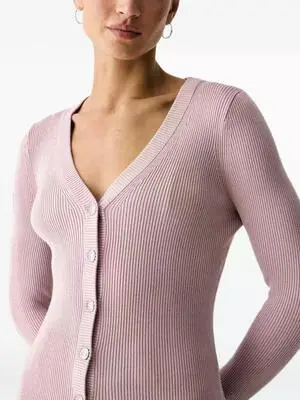 Guess Ribbed Knit V-neck Cardigan With Embellishment
