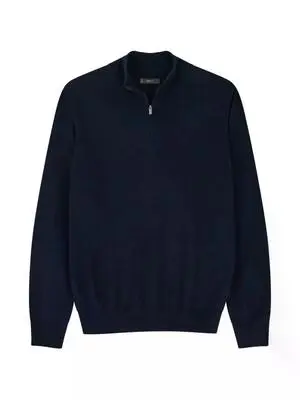 Boggi Milano Quarter-zip Jumper In Extrafine Merino Wool - Blue