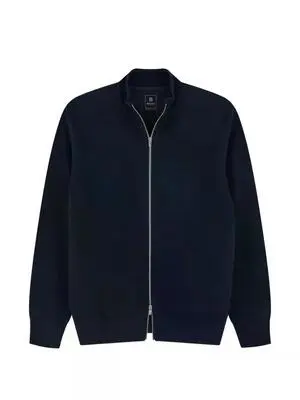 Boggi Milano Full-zip Jumper In Merino Wool Blend Wooltech - Blue