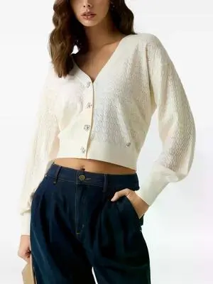 Guess Flower-button Pointelle-knit Cardigan - Neutrals