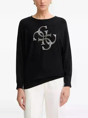 Guess Sequin-embellished Logo-print Sweater - Black