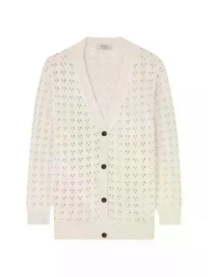 RETORI Openwork-stitch V-neck Cotton Cardigan - Neutrals