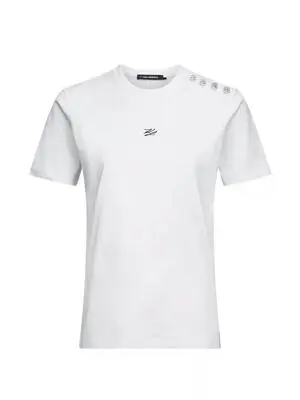 Karl Lagerfeld Logo-embroidered T-shirt With Button Detail
