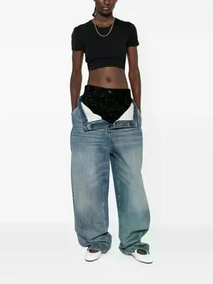 Attico Rhinestone Embellished Layered Waistband Jeans