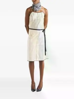 Prada Embroidered Striped Apron With Bow Detail - Neutrals