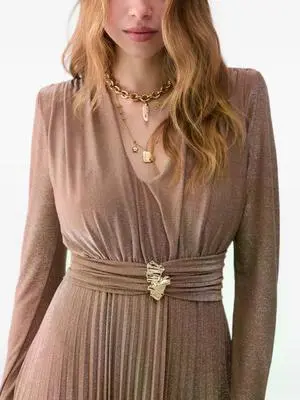 Liu Jo Long Pleated Lurex Maxi Dress With Jewelled Waist