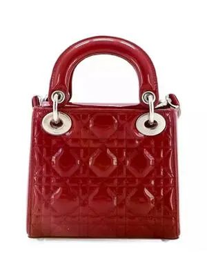 Dior Lady Chain Bag Cannage Quilt Patent Mini Satchel - Red