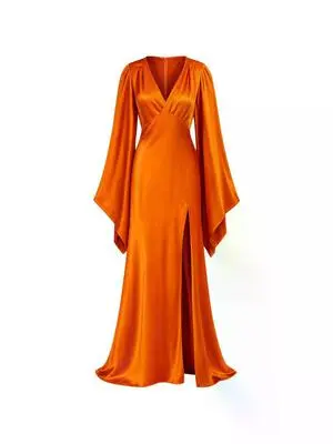 NEMA Satin-finish Flared-sleeve Maxi Dress - Orange
