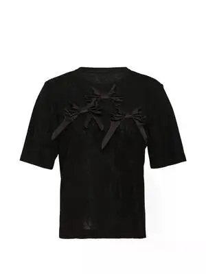 RENLI SU Lace Pattern Bow Detail T-shirt