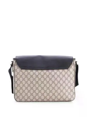 Gucci Double Buckle Flap Messenger Bag Gg Coated Canvas With Leather Medium Crossbody Bag - Black