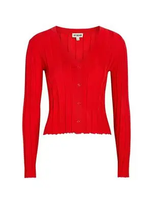 Staud Ezra Ribbed-knit V-neck Cardigan - Red