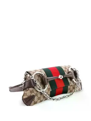 Gucci Horsebit Nm Web Chain Clutch Gg Canvas Medium Shoulder Bag - Brown