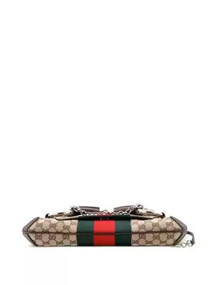 Gucci Horsebit Nm Web Chain Clutch Gg Canvas Medium Shoulder Bag - Brown