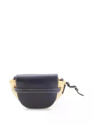 Loewe Gate Leather Shoulder Bag With Raffia - Black