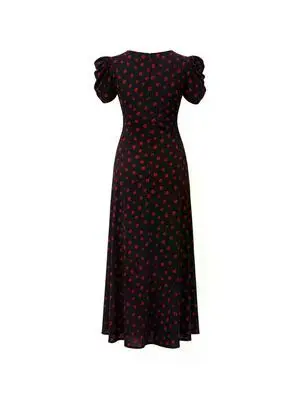MAR DE MARGARITAS Floral Print Ruched Maxi Dress With Side Slit - Black