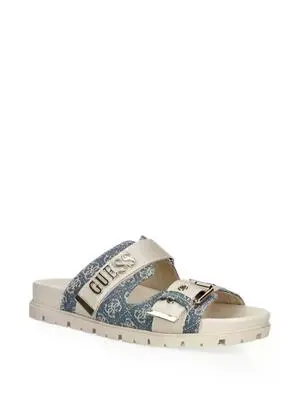 Guess Logo Print Buckle Strap Sandals - Blue