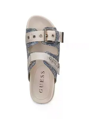 Guess Logo Print Buckle Strap Sandals - Blue