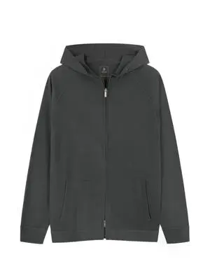 Boggi Milano Knitted Sweatshirt Full-zip Hoodie In Superfine Merino - Grey