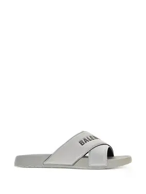 Balenciaga Logo-embossed Crossover Strap Slippers - Grey