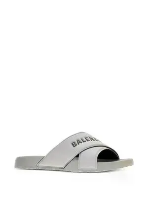 Balenciaga Logo-embossed Crossover Strap Slippers - Grey