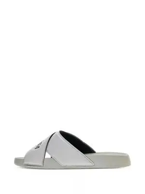 Balenciaga Logo-embossed Crossover Strap Slippers - Grey