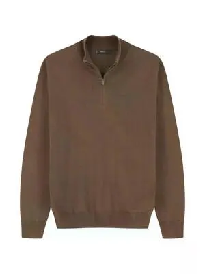 Boggi Milano Quarter-zip Jumper In Extrafine Merino Wool - Brown