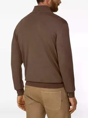 Boggi Milano Quarter-zip Jumper In Extrafine Merino Wool - Brown