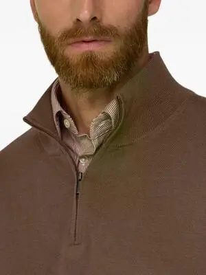 Boggi Milano Quarter-zip Jumper In Extrafine Merino Wool - Brown