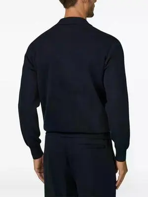 Boggi Milano Knitted Polo Shirt Quarter-zip Wool Blend Wooltech - Blue