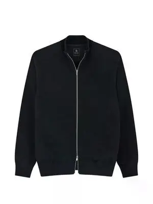 Boggi Milano Full-zip Jumper In Merino Wool Blend Wooltech - Blue