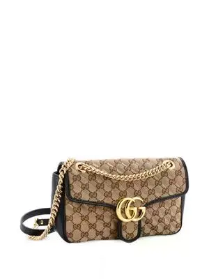 Gucci Gg Marmont Flap Bag Diagonal Quilted Gg Canvas With Leather Small Shoulder Bag
