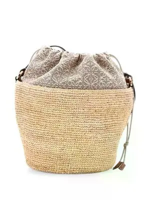 Loewe Woven Raffia And Leather Anagram Jacquard Bucket Bag - Brown