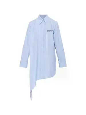 Off-White Asymmetric Striped Shirt Mini Dress - Blue